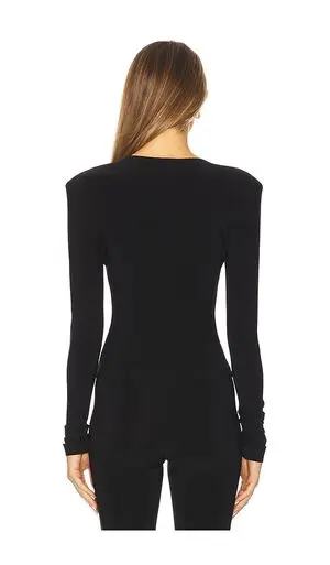 Norma Kamali Long Sleeve Shoulder Pad V Neck Top