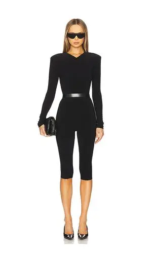Norma Kamali Long Sleeve Shoulder Pad V Neck Top