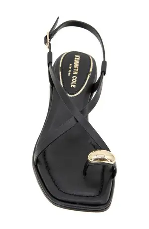 KENNETH COLE Geala Slingback Kitten Heel Sandal - Black Leather