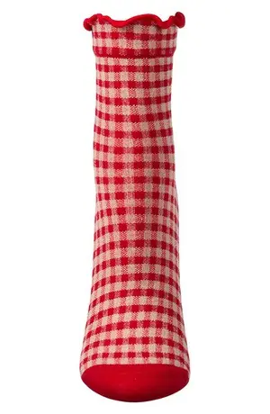 MEMOI Gingham Ankle Socks - Red