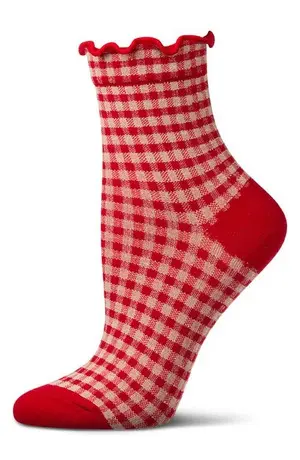 MEMOI Gingham Ankle Socks - Red