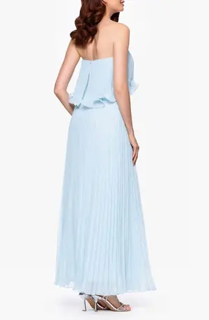 Betsy & Adam Pleated Strapless Chiffon Gown