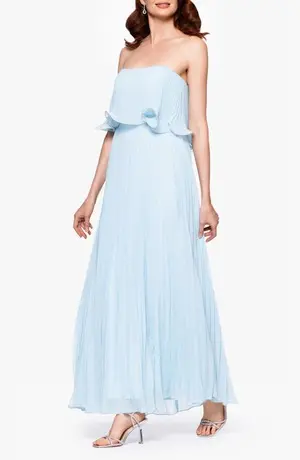 Betsy & Adam Pleated Strapless Chiffon Gown