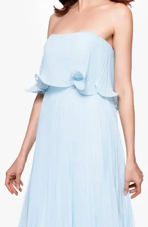 Betsy & Adam Pleated Strapless Chiffon Gown