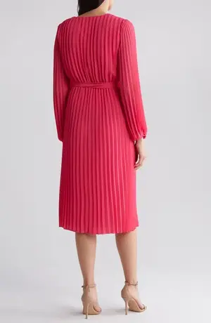 Sam Edelman Long Sleeve Plissé Dress - Pretty Pink