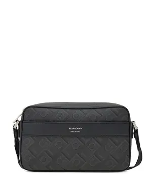 FERRAGAMO Monogram Canvas And Leather Crossbody Bag - Nero