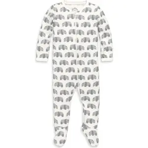 PRIMARY Baby Organic Animal Friends Zip Footie - Fog Pandas