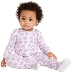 PRIMARY Baby Organic Animal Friends Zip Footie - Lavender Baby Elephants
