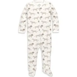 PRIMARY Baby Organic Animal Friends Zip Footie - Sand Baby Lions