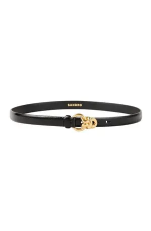 Sandro Slim Leather Belt - Black