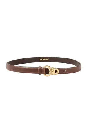 Sandro Slim Leather Belt - Brown