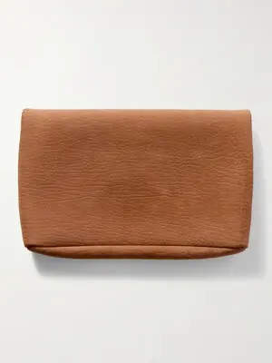 Saint Laurent Cassandre Large Textured-nubuck Clutch - Neutrals