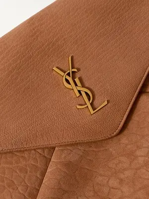 Saint Laurent Cassandre Large Textured-nubuck Clutch - Neutrals