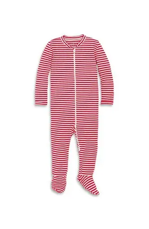 PRIMARY Baby Organic Striped Zip Footie - Cherry Ivory Mini Stripe