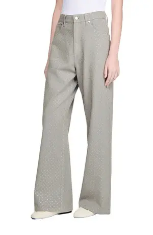 Sandro Rhinestone-embellished Wide-leg Jeans - Grey
