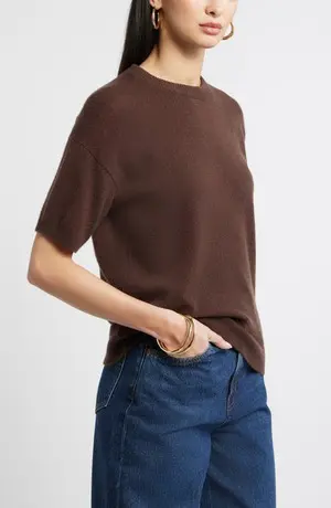 Nordstrom Short Sleeve Cashmere Crewneck Sweater - Brown Mole