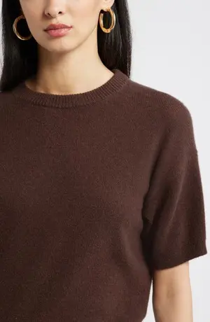 Nordstrom Short Sleeve Cashmere Crewneck Sweater - Brown Mole