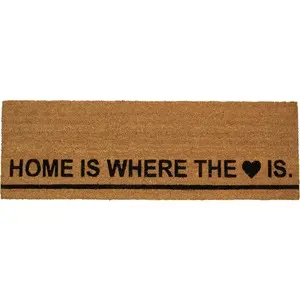 NORTHLIGHT Natural Coir Outdoor Rectangular "home Is Where The Heart Is" Doormat 16" X 48 - Brown