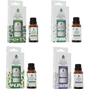 PURSONIC 4-pack Pure & Natural Essential Oils Collection Eucalyptus, Lavender, Tea Tree - Black