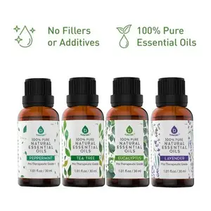 PURSONIC 4-pack Pure & Natural Essential Oils Collection Eucalyptus, Lavender, Tea Tree