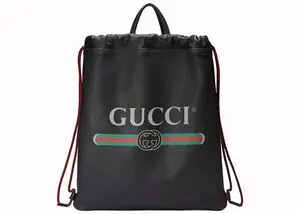 Gucci Drawstring Backpack With Vintage Logo - Black