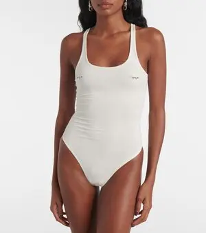 MUGLER Embellished Cotton Bodysuit - White