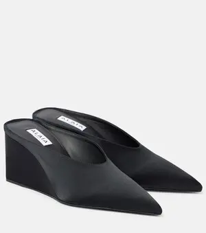 Alaïa Cube 75 Satin Wedge Mules - Blue