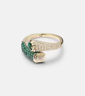 Shay Jewelry Mixed Bypass 18kt Ring With Emeralds And Diamonds - Gold