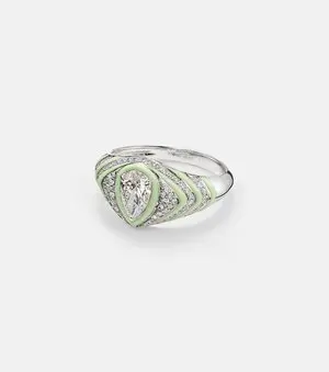 KAMYEN Striped Pear 18kt White Gold And Enamel Pinky Ring With Diamonds - Silver