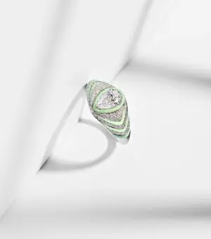 KAMYEN Striped Pear Diamond And Enamel Ring In 18kt White Gold