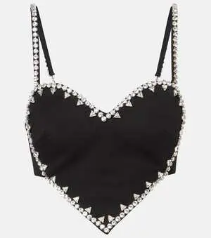 AREA Heart Crystal-embellished Bustier Top - Black