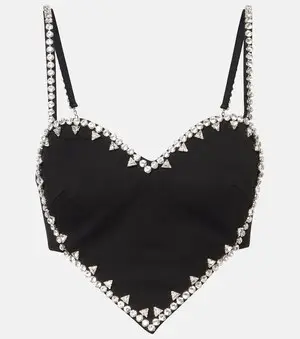 AREA Heart Crystal-embellished Crop Top - Black