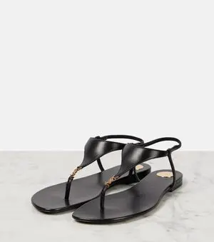 Saint Laurent Cassandra Leather Thong Sandals - Black