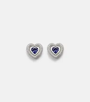 KAMYEN 18kt White Gold Heart Earrings With Tanzanite And Diamonds - Silver