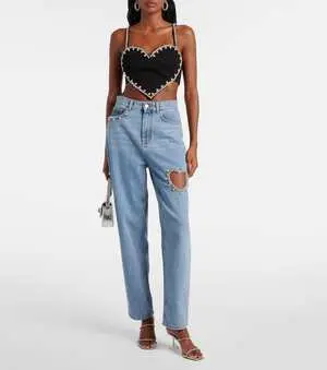AREA Heart Crystal-embellished Crop Top