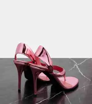 Alaïa Infradito 90 Mirrored Leather Sandals - Pink