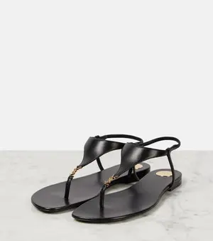 Saint Laurent Cassandra Leather Thong Sandals - Black