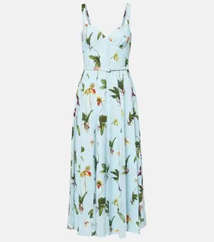 Oscar De La Renta Floral-printed Cady Midi Dress - Blue