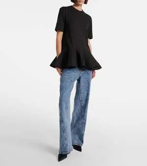 Alaïa Peplum Cotton Jersey T-shirt - Black