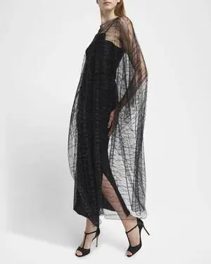 Giorgio Armani Crystal-embellished Sheer Cape - Black
