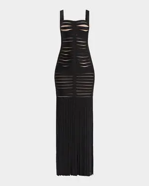 Herve Leger Herve Leger Alessandra Slash-Cutout Fringe Gown - Black