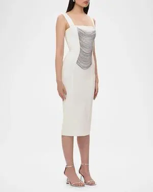 Herve Leger Francesca Chain-draped Midi Dress - Alabaster