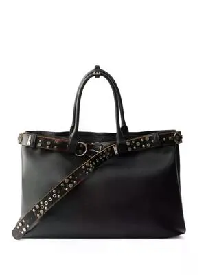 Prada Buckled Leather Tote Bag With Stud Embellishment - Black