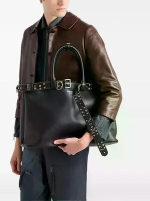 Prada Buckled Leather Tote Bag With Stud Embellishment