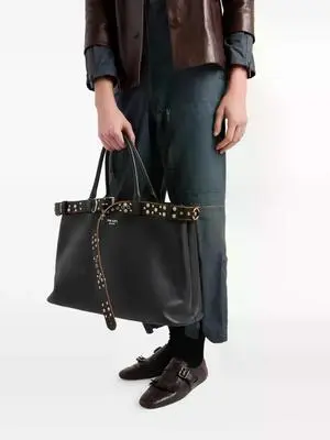 Prada Buckled Leather Tote Bag With Stud Embellishment