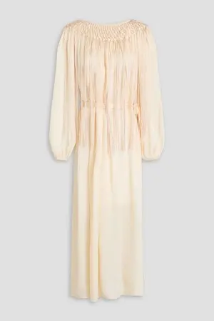 Zimmermann Fringed Satin Midi Dress - Cream