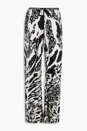Women's Satin Animal Print Wide Leg Pants
