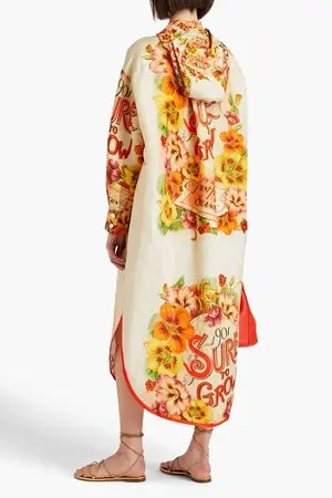 Zimmermann Printed Linen And Silkblend Hooded Kaftan