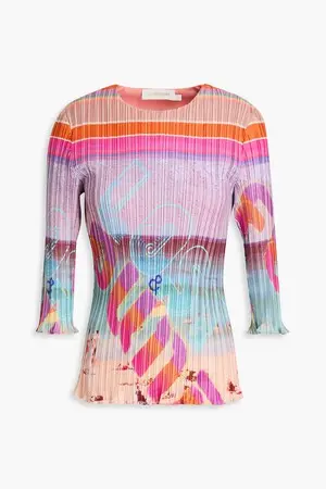 Zimmermann Pleated Printed Crepe De Chine Top