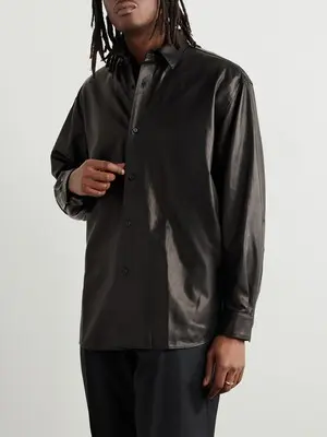 A.PRESSE Leather Shirt Jacket - Black